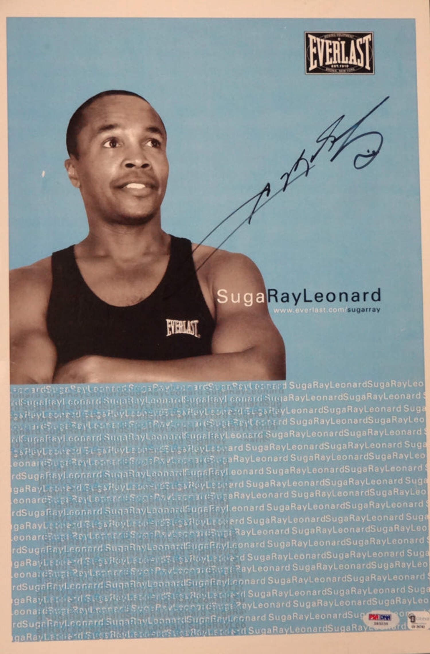 Sugar Ray Leonard Autographed 12x18 Everlast Poster Photo PSA/DNA # ...