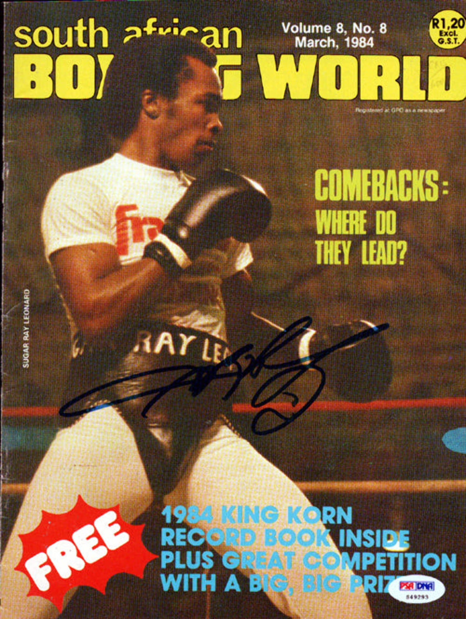 Sugar Ray Leonard Autographed Boxing World Magazine Cover PSA/DNA # ...