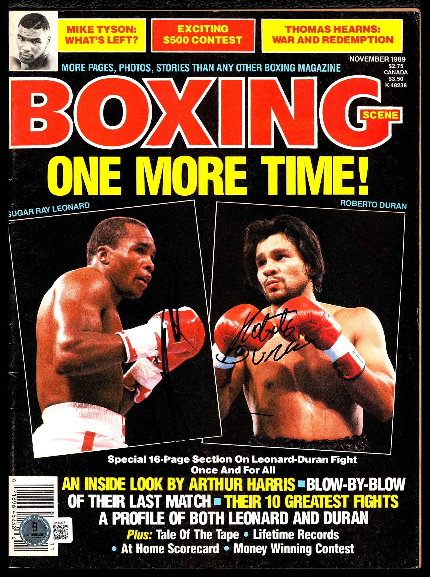 Sugar Ray Leonard & Roberto Duran Autographed Magazine Beckett BAS QR # ...