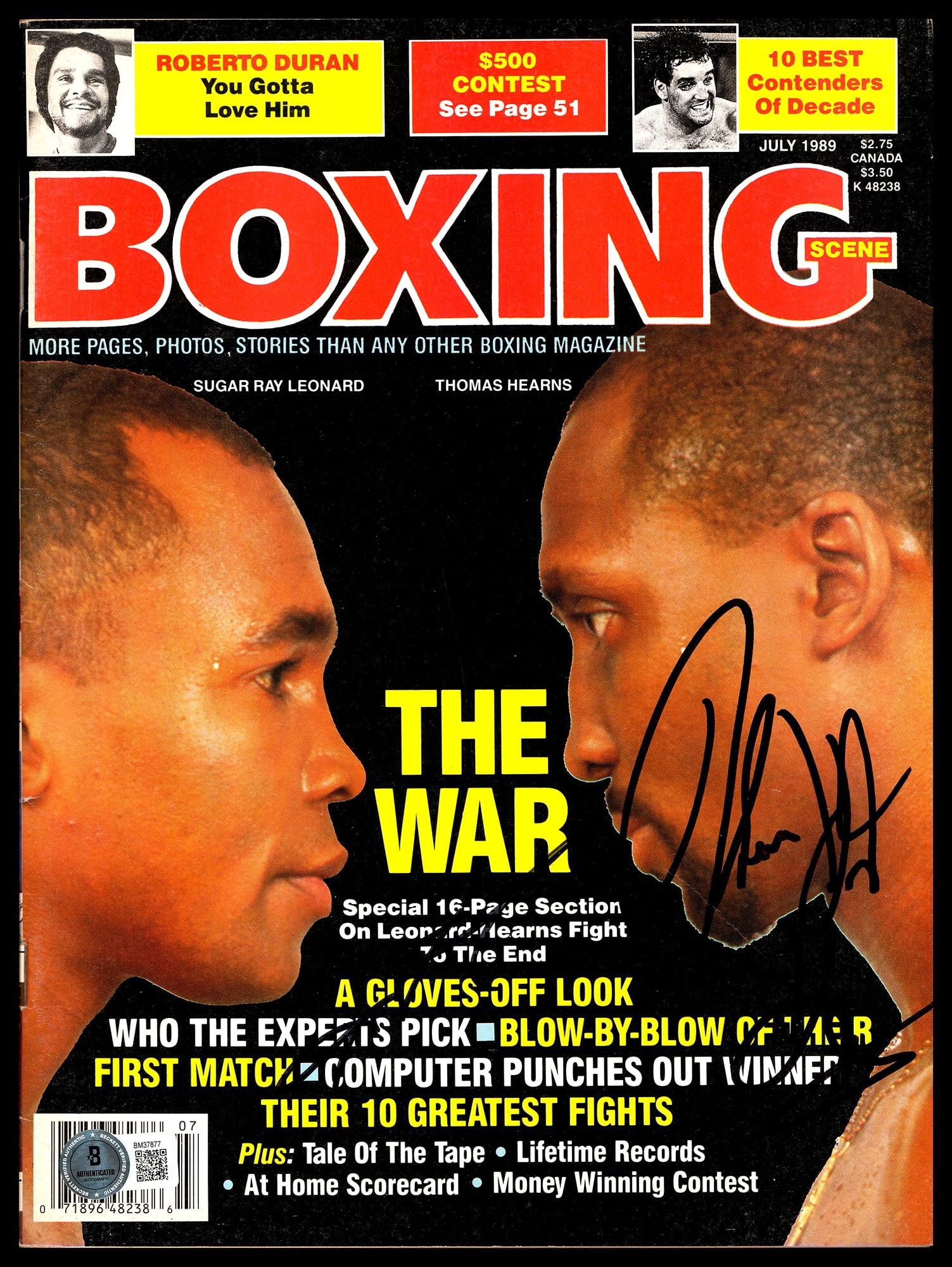 Sugar Ray Leonard & Thomas Hearns Autographed Magazine Beckett BAS QR # ...