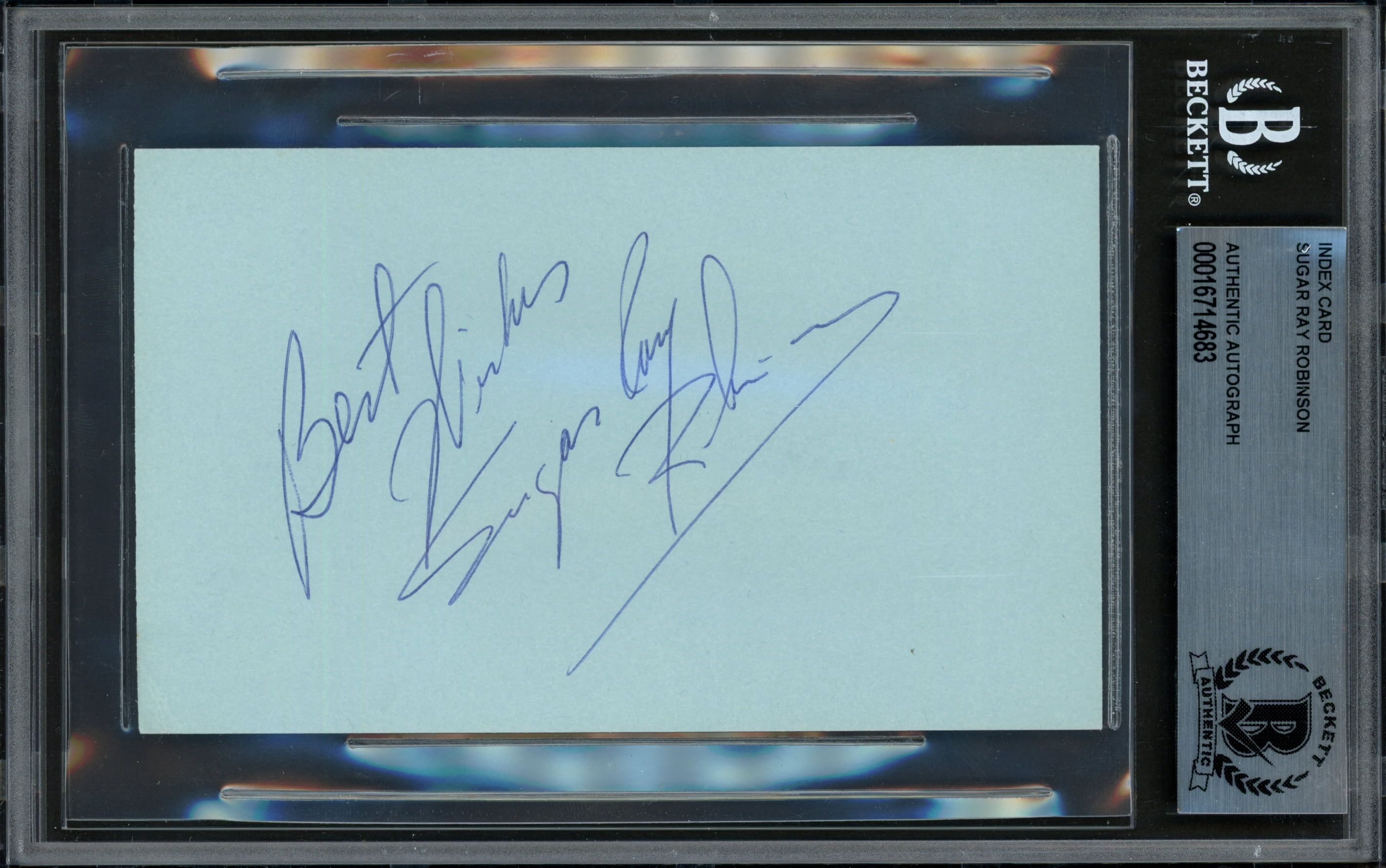 Sugar Ray Robinson Autographed 3x5 Index Card "Best Wishes" Beckett BAS ...