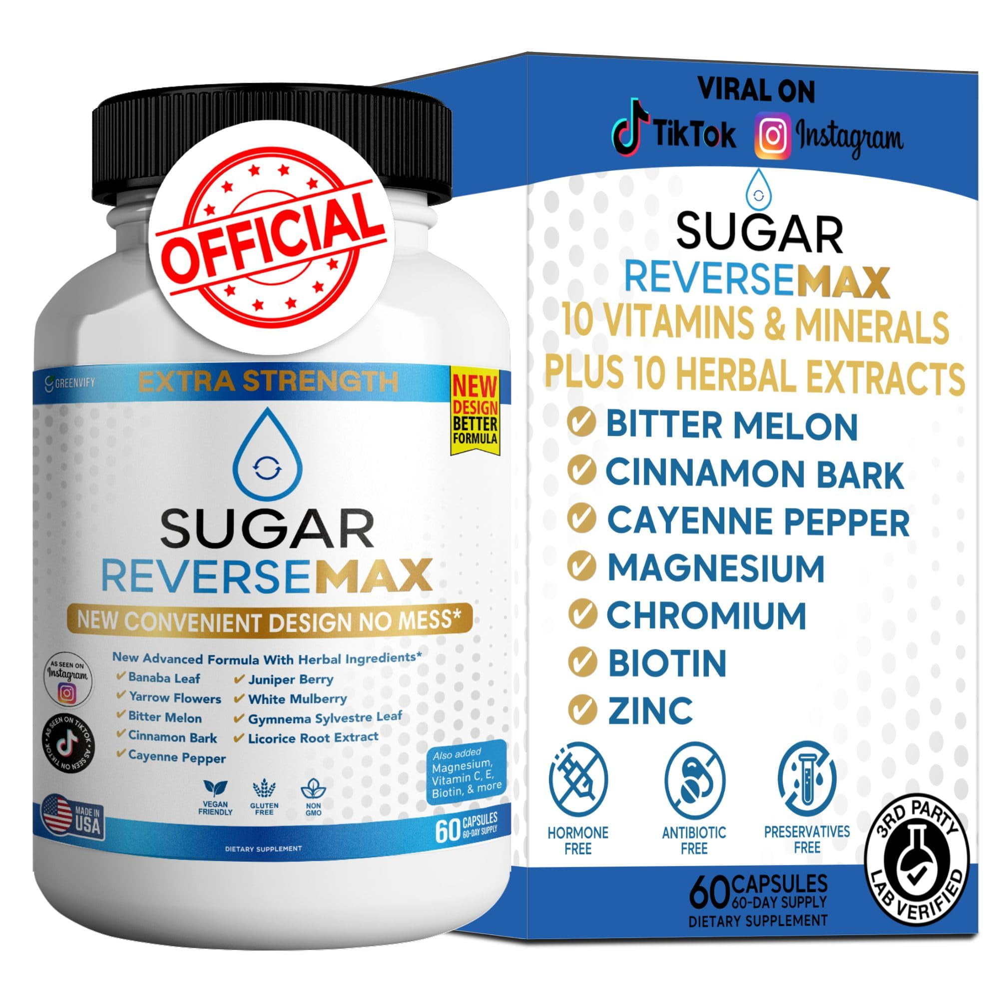 Sugar Reverse Max Blood Sugar Support Supplement, 60 Capsules, Herbal ...