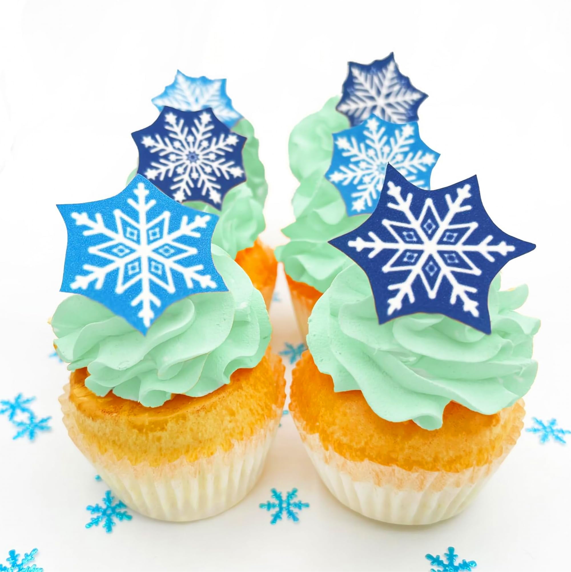 Sugar Robot Snowflakes Cupcake Toppers - Christmas Cake Decorations ...