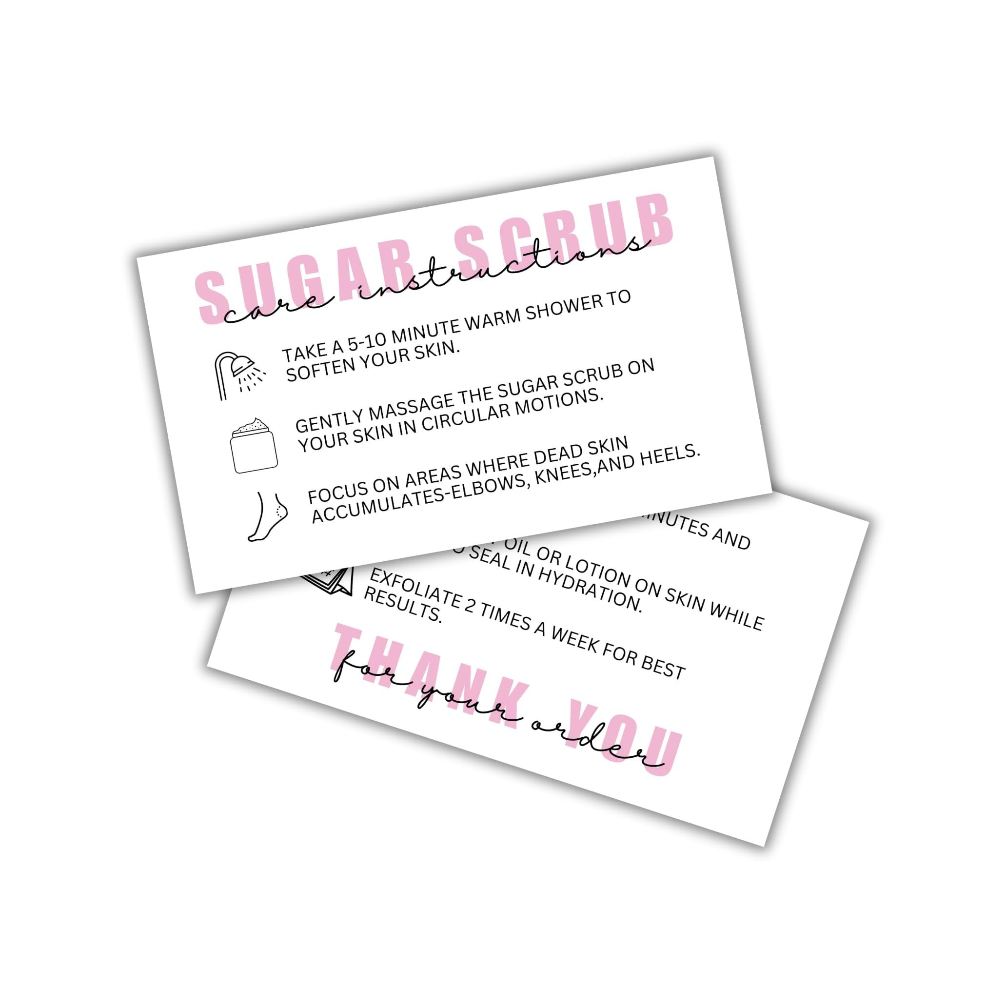 Sugar Scrub Shower Bath Care Instruction Cards 50pk 2x3.5 Packaging for ...