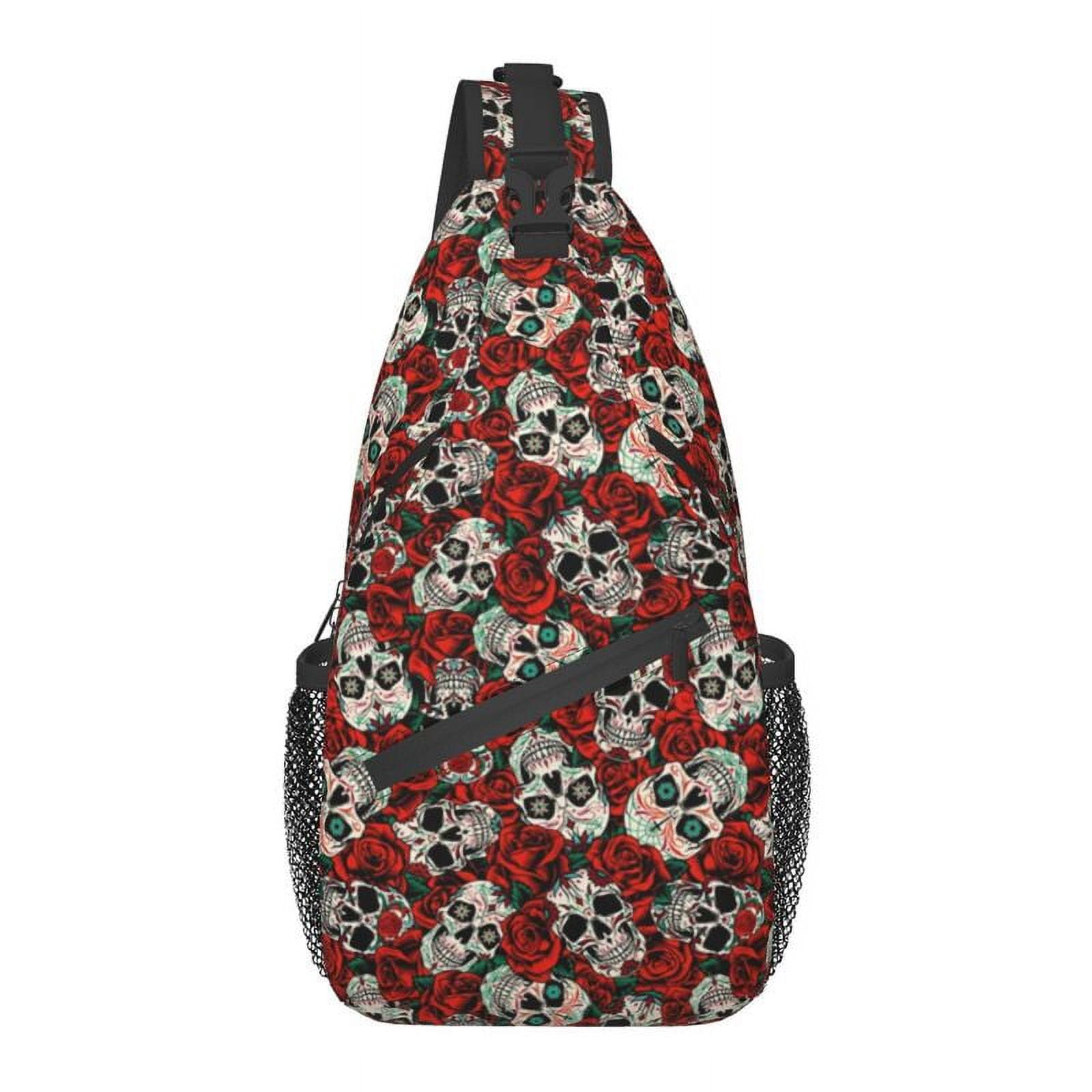 Sugar Skull And Roses Flowers Sling Crossbody Chest Bag Men Casual ...