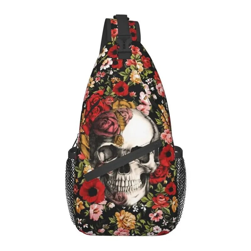 Sugar Skull And Roses Flowers Sling Crossbody Chest Bag Men Casual ...