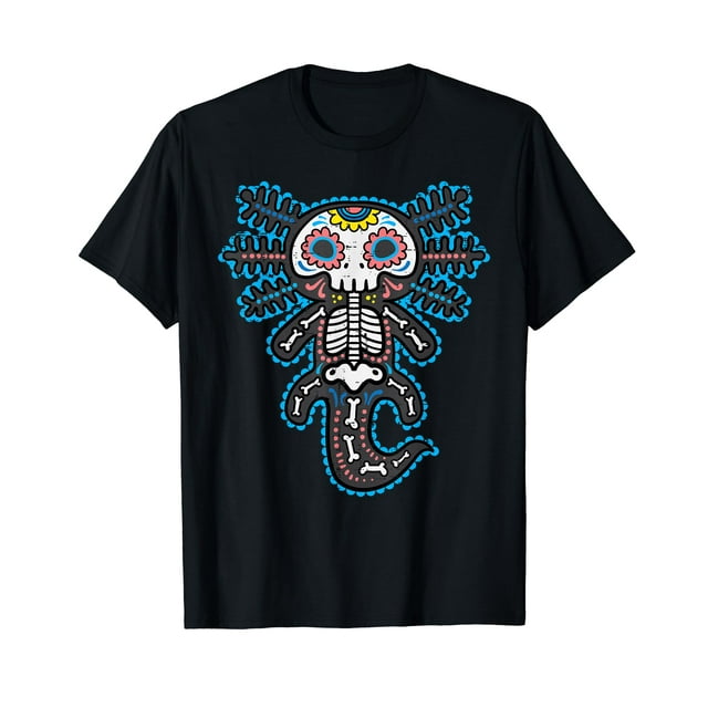 Sugar Skull Axolotl Skeleton Halloween Dia De Los Muertos T Shirt
