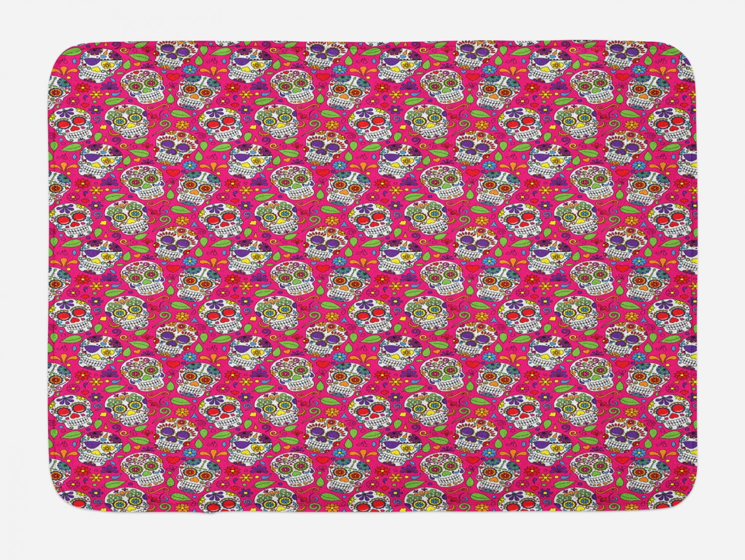 Sugar Skull Bath Mat, All Saints Day Religious Mexican Flowers Hearts ...