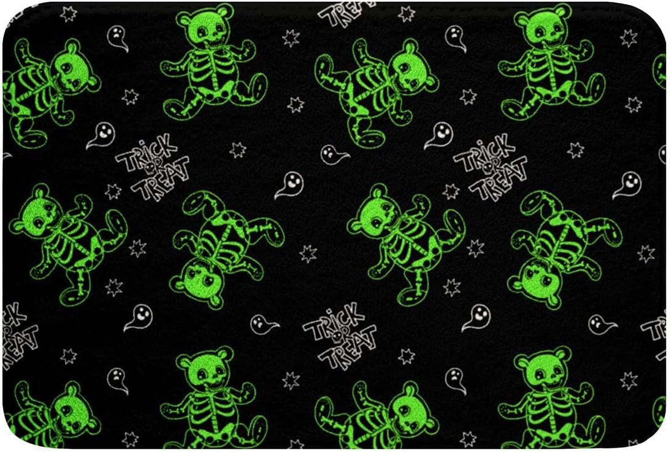 Sugar Skull Bath Rugs Green Skeleton Halloween Decor,Gothic Bone Bath ...