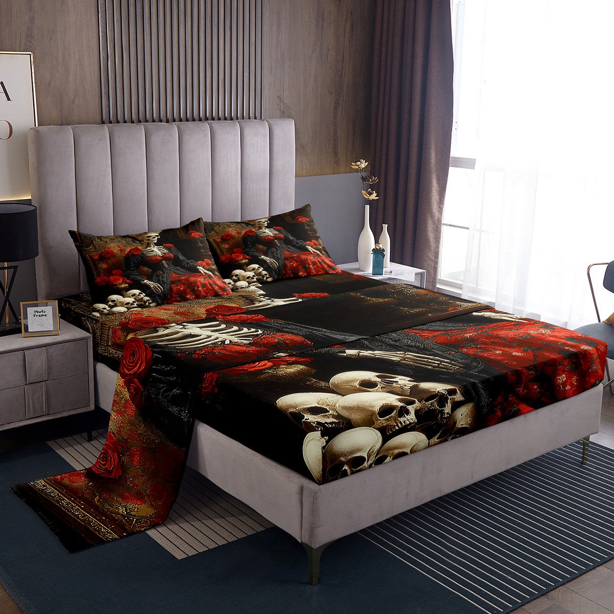 Sugar Skull Bed Sheets Set for Woman Couple Lover Sheet Set Twin Rose ...