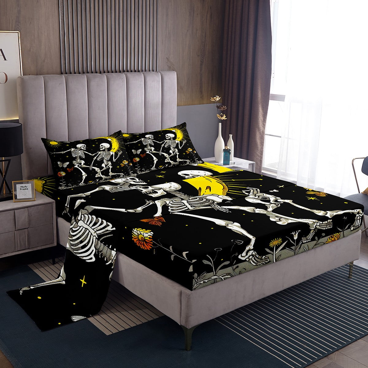 Sugar Skull Bed Sheets Twin Size Gothic Style Sheets Sun and Moon Print ...