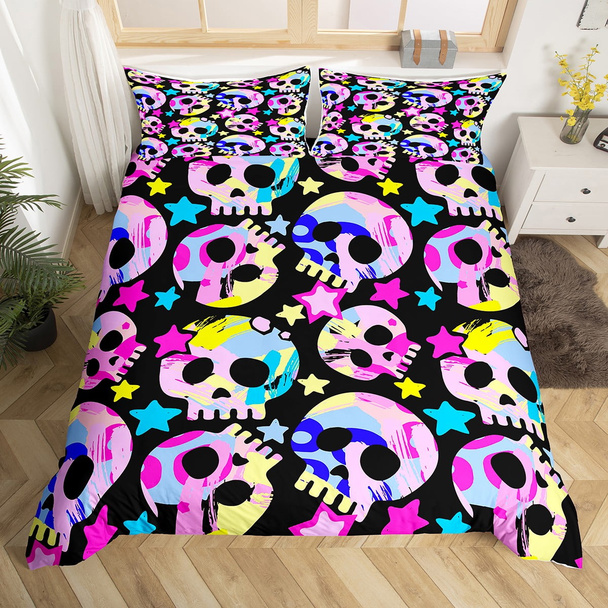 Sugar Skull Bedding Set Exotic Tropical Skeleton Bones Twin Comforter ...