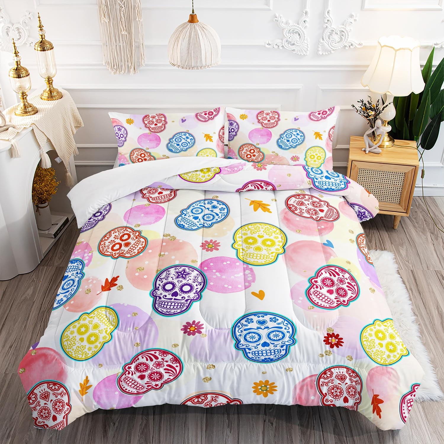 Sugar Skull Bedding Set Size Botanical Floral Skull Comforter Set Teen ...