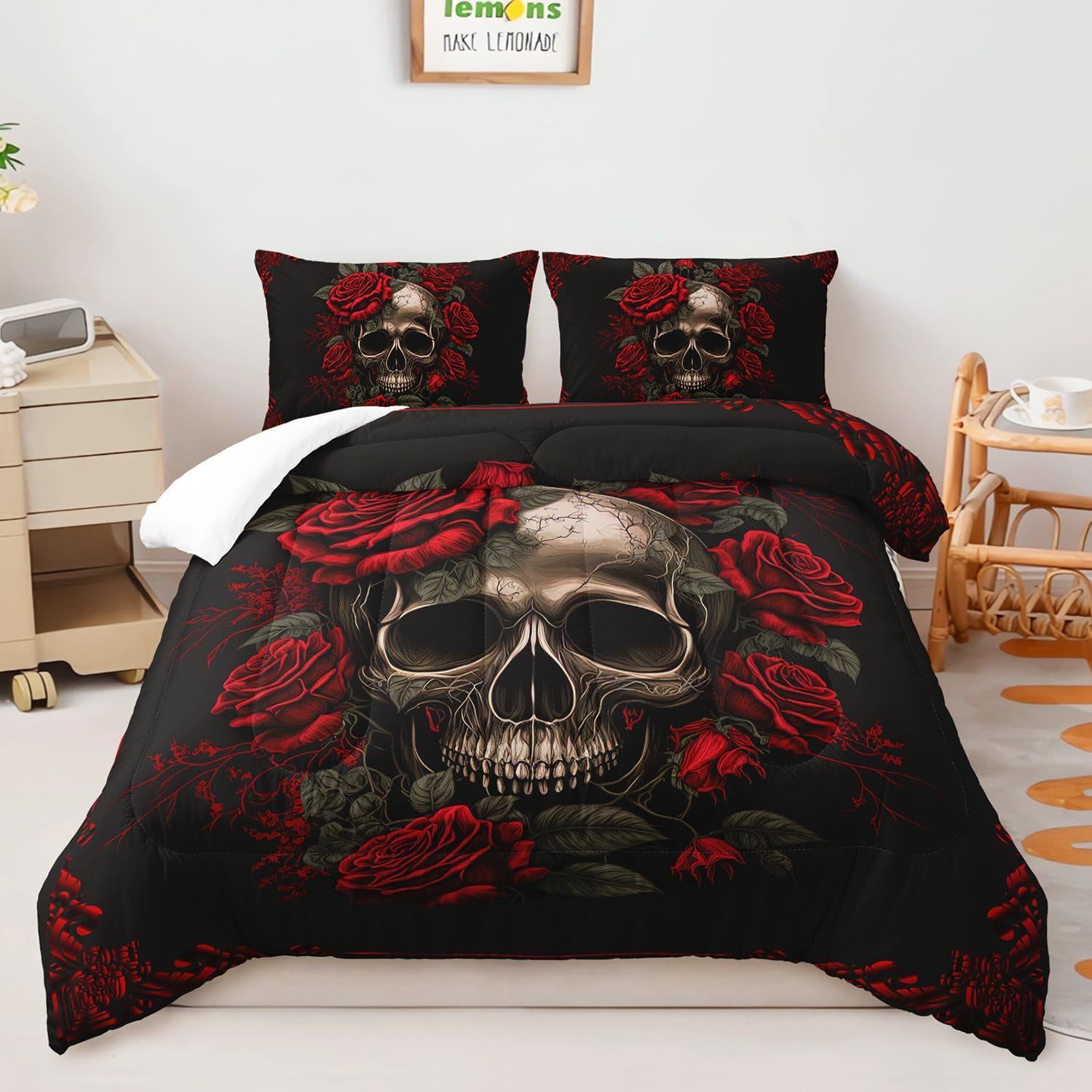 Sugar Skull Bedding Set Size Botanical Floral Skull Comforter Set Teen ...