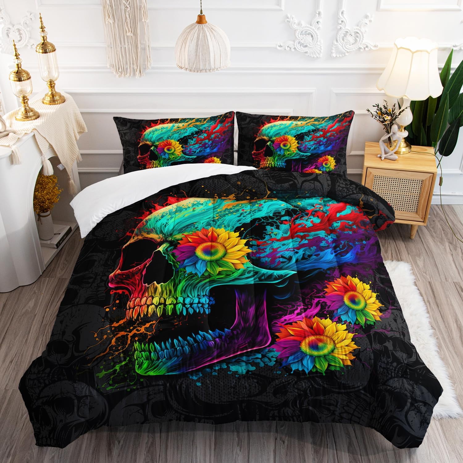 Sugar Skull Bedding Set Size Botanical Floral Skull Comforter Set Teen ...