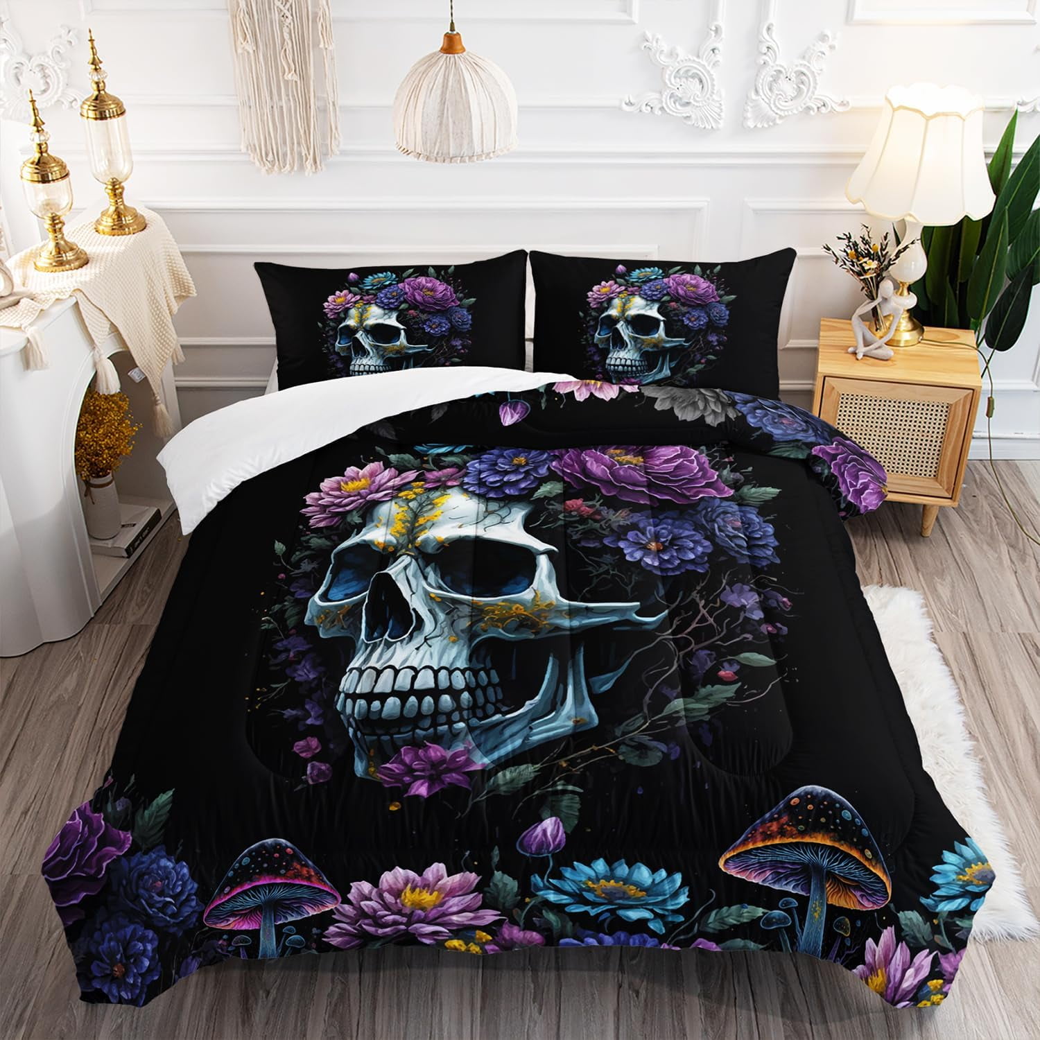 Sugar Skull Bedding Set Size Botanical Floral Skull Comforter Set Teen ...