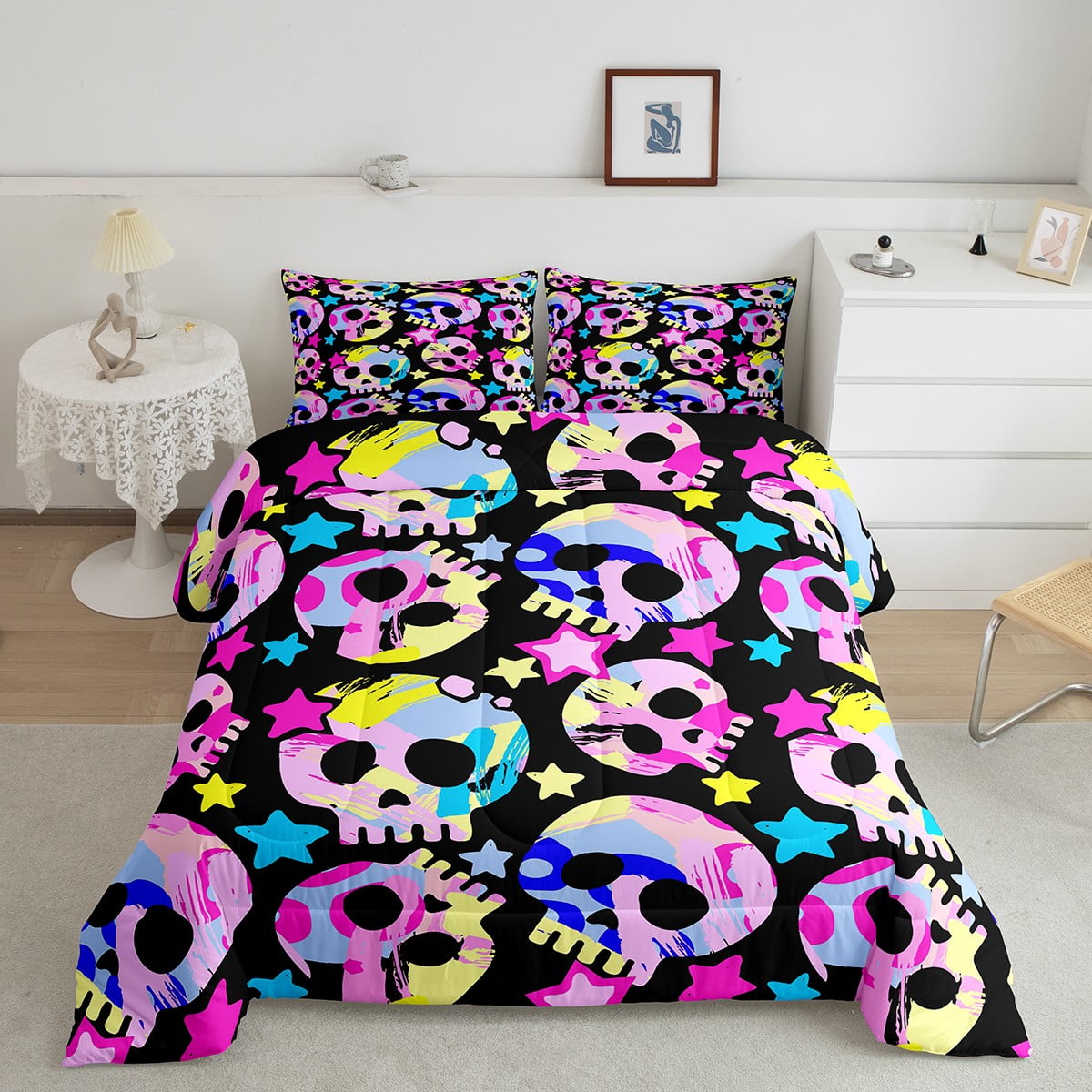 Sugar Skull Bedding Sets Exotic Tropical Skeleton Bones Queen Comforter ...