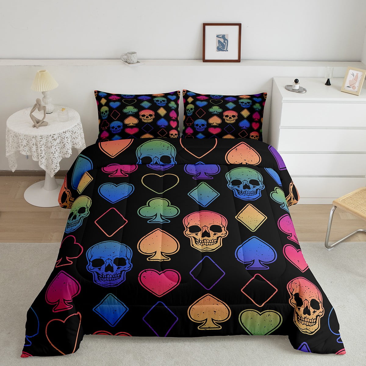 Sugar Skull Bedding Vintage Poker Card Skeleton Bones Bedding Comforter ...