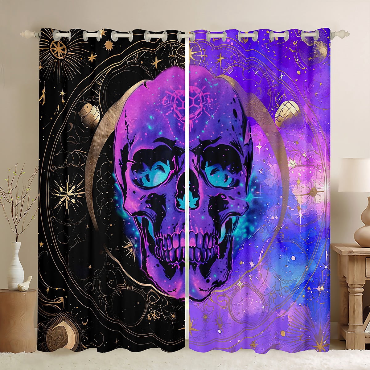 Sugar Skull Blackout Curtains for Bedroom Goth Skeleton Curtains ...