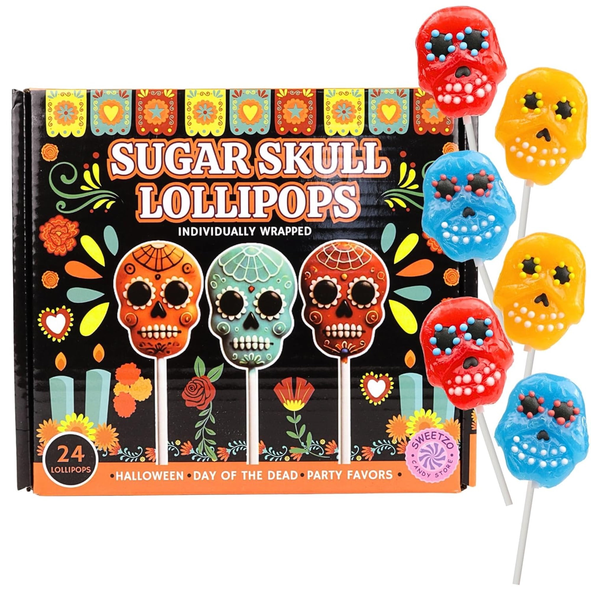Sugar Skull Candy Lollipops, Halloween Party Candy, 24 Count, 14.7 Ounce Box - Walmart.com