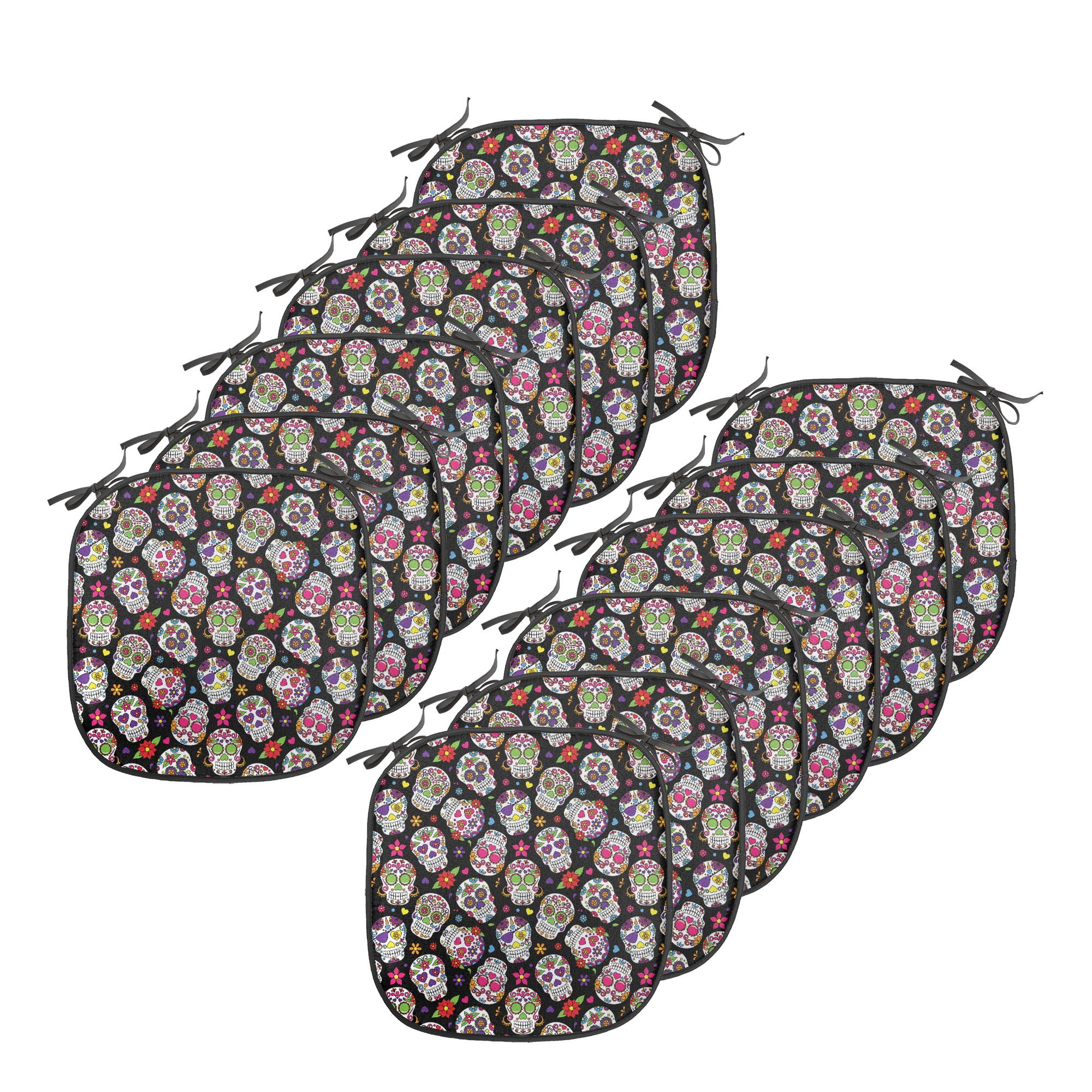 Sugar Skull Chair Seating Cushion Set of 12, All Souls Day Floral ...