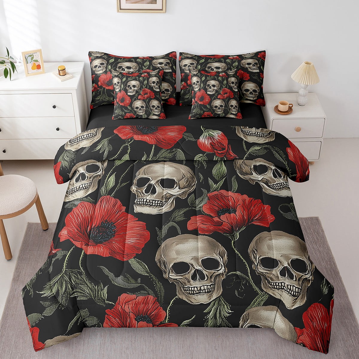 Sugar Skull Comforter Set 7 Piece Bed in a Bag Twin,Gothic Bedding Sets ...