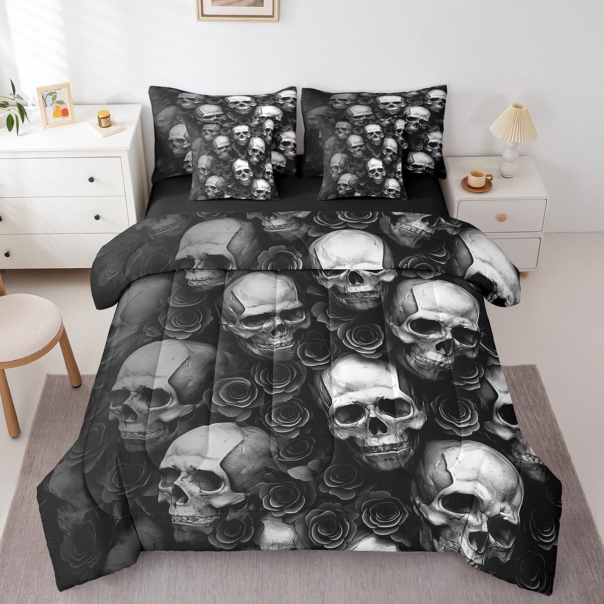 Sugar Skull Comforter Set - 7 Pieces Bed in a Bag Set,Gothic Bone ...