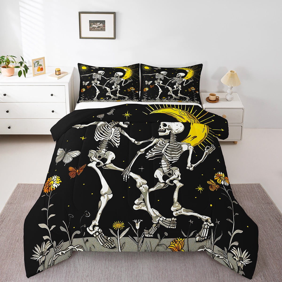 Sugar Skull Comforter Set King Size Gothic Style Bedding Sets Sun and ...
