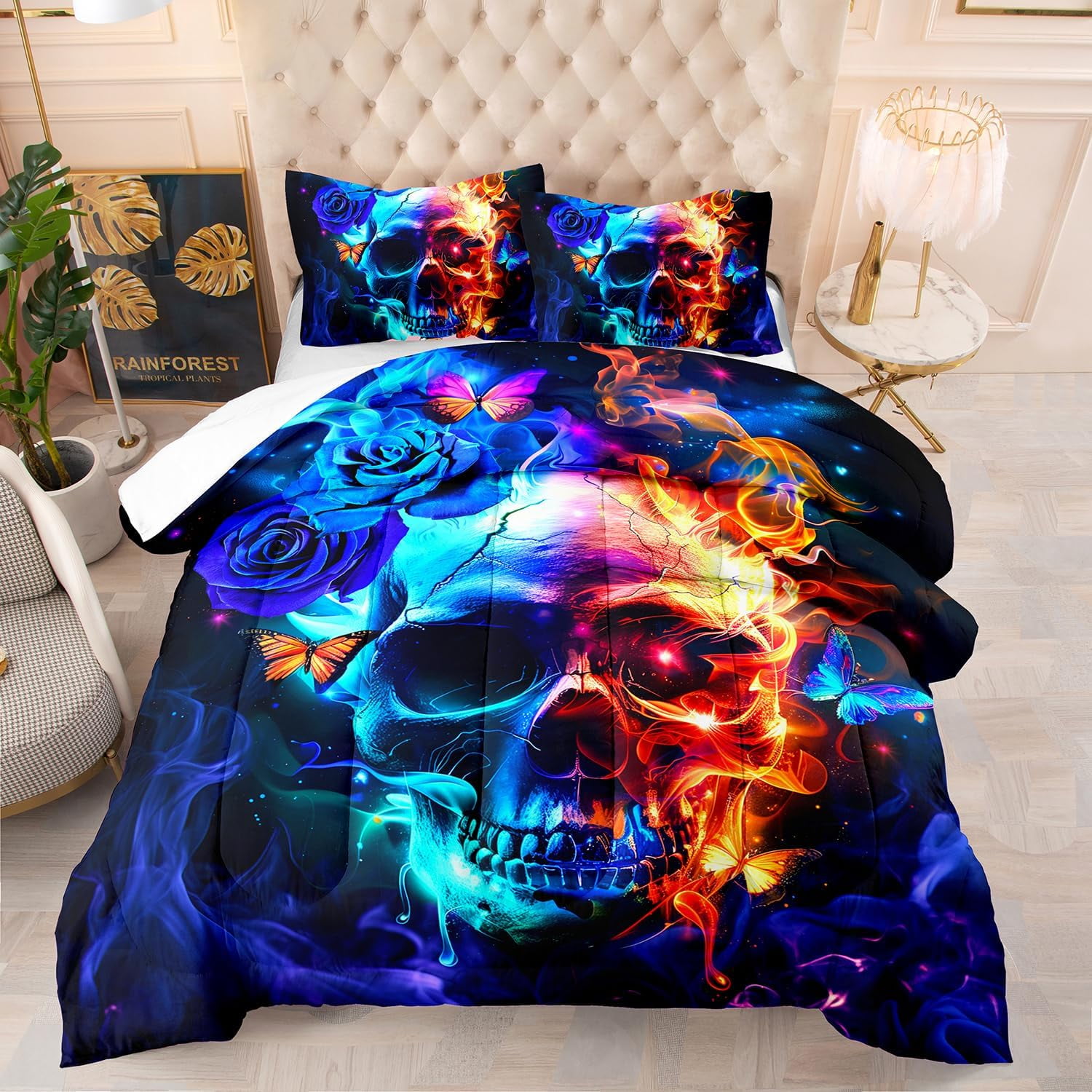 Sugar Skull Comforter Set Size 3D Rose Skull Couple Bedding Set ...