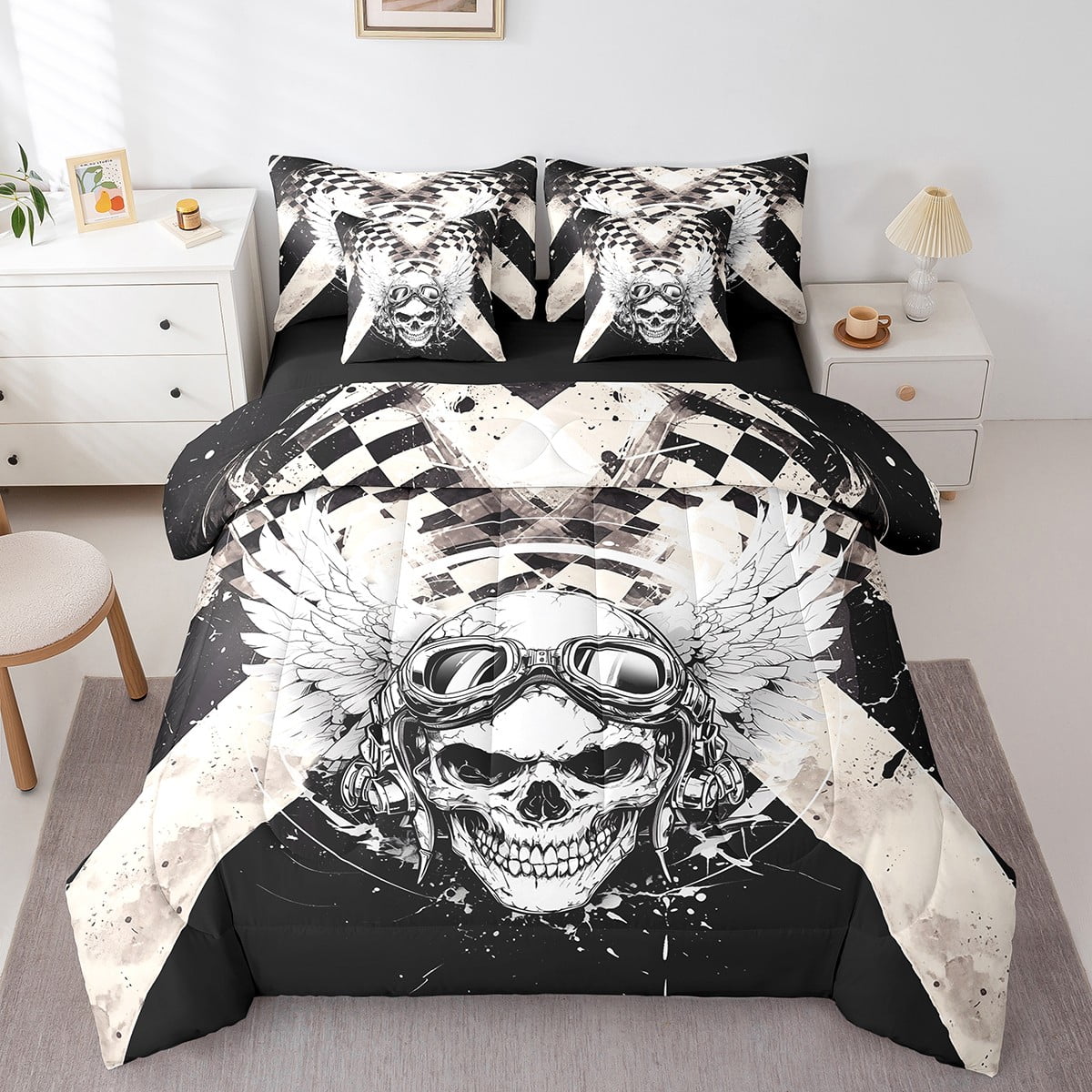 Sugar Skull Comforter Set Twin Size,Gothic Bones Skeleton Bedding Set ...