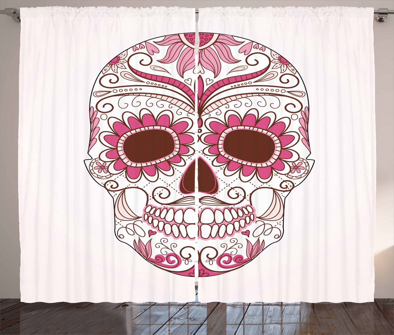 Ambesonne Sugar Skull Curtains 2 Panel Set, Mexican Ornaments, 108" x ...