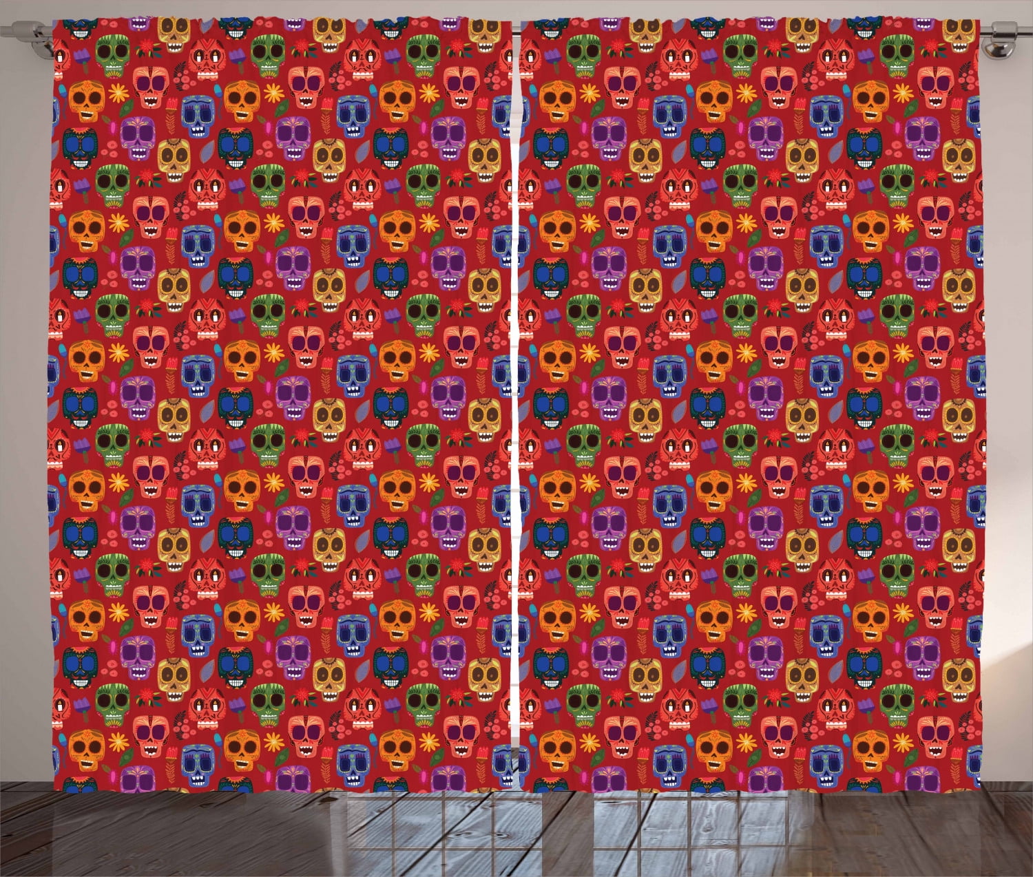 Sugar Skull Curtains 2 Panels Set, Mexican Traditional Day of the Dead ...