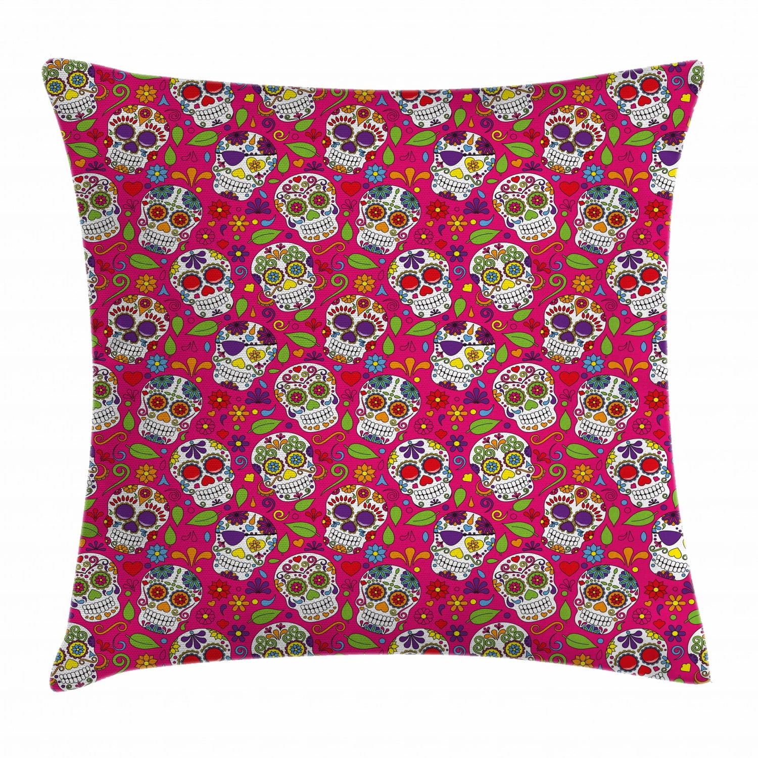 Sugar Skull Decor Throw Pillow Cushion Cover, Colorful Festive Skulls ...
