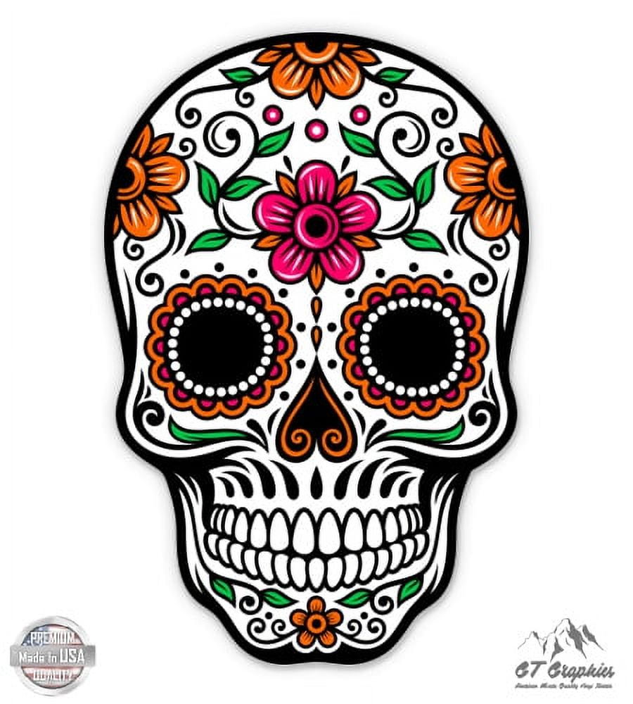 Sugar Skull Dia de los Muertos - 3" Vinyl Sticker - For Car Laptop I ...