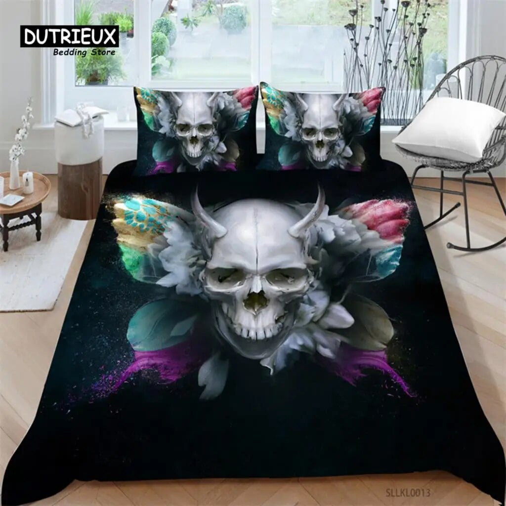 Sugar Skull Duvet Cover Gothic Skull Skeleton Bedding Set Horror Theme ...