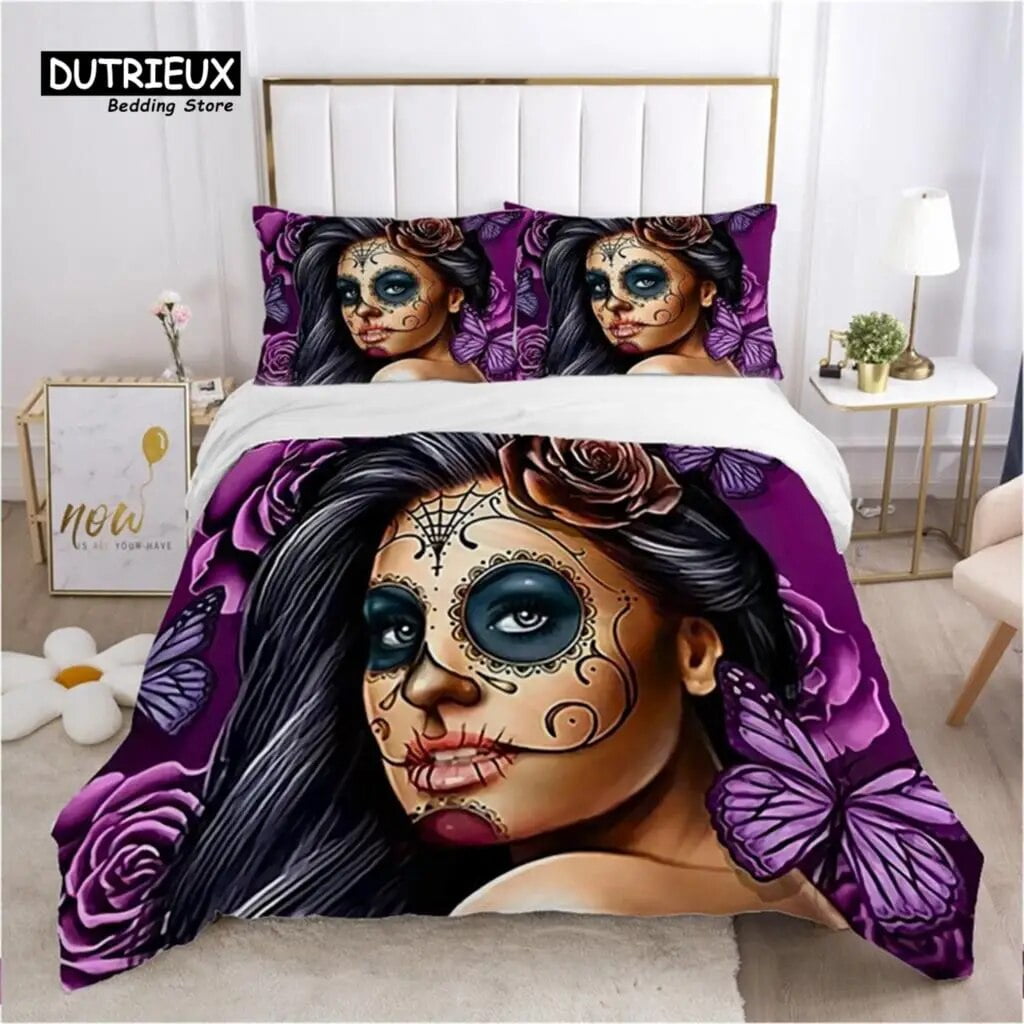Sugar Skull Duvet Cover Gothic Skull Skeleton Bedding Set Horror Theme ...