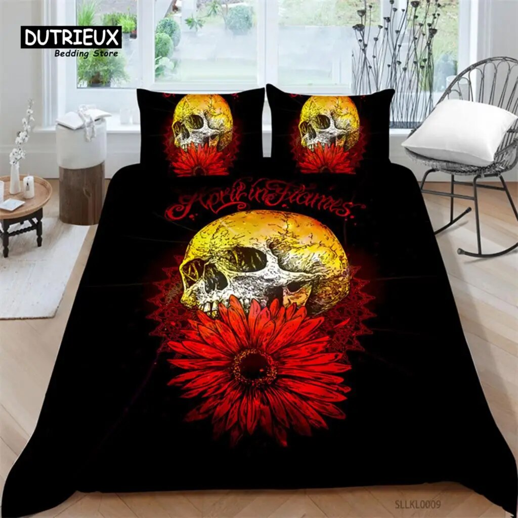 Sugar Skull Duvet Cover Gothic Skull Skeleton Bedding Set Horror Theme ...