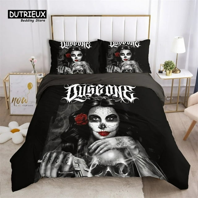 Sugar Skull Duvet Cover Gothic Skull Skeleton Bedding Set Horror Theme ...