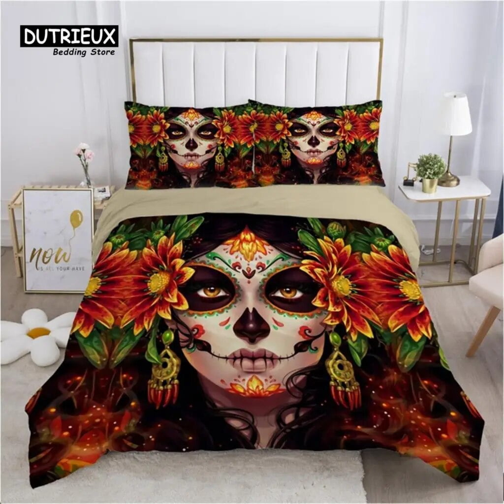 Sugar Skull Duvet Cover Gothic Skull Skeleton Bedding Set Horror Theme ...