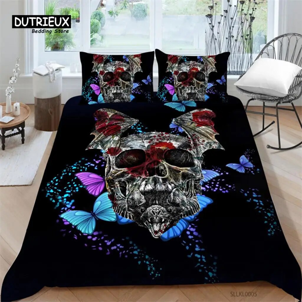 Sugar Skull Duvet Cover Gothic Skull Skeleton Bedding Set Horror Theme ...