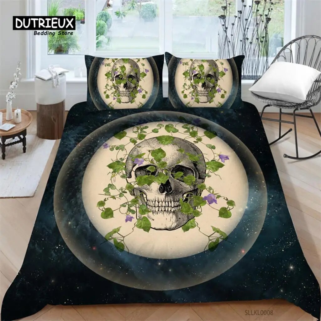Sugar Skull Duvet Cover Gothic Skull Skeleton Bedding Set Horror Theme ...