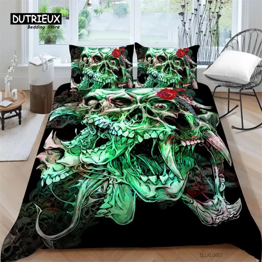 Sugar Skull Duvet Cover Gothic Skull Skeleton Bedding Set Horror Theme ...