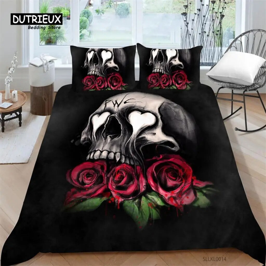 Sugar Skull Duvet Cover Gothic Skull Skeleton Bedding Set Horror Theme ...