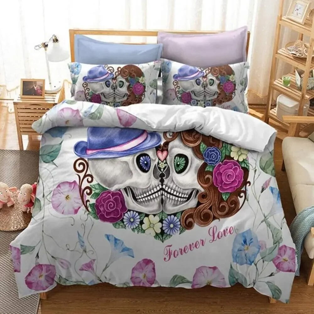 Sugar Skull Duvet Cover Set 3D Printed Gothic Skull Bedding Set Soft ...