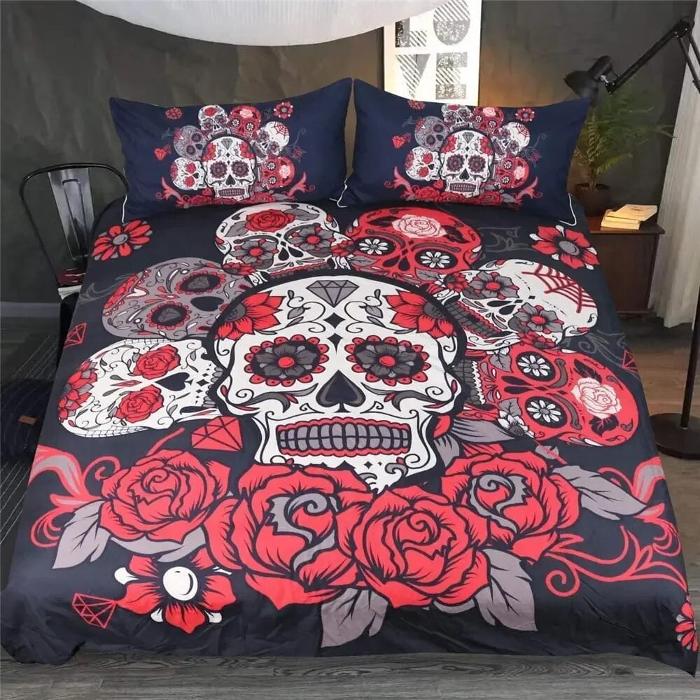 Sugar Skull Duvet Cover Set 3D Printed Gothic Skull Bedding Set Soft ...