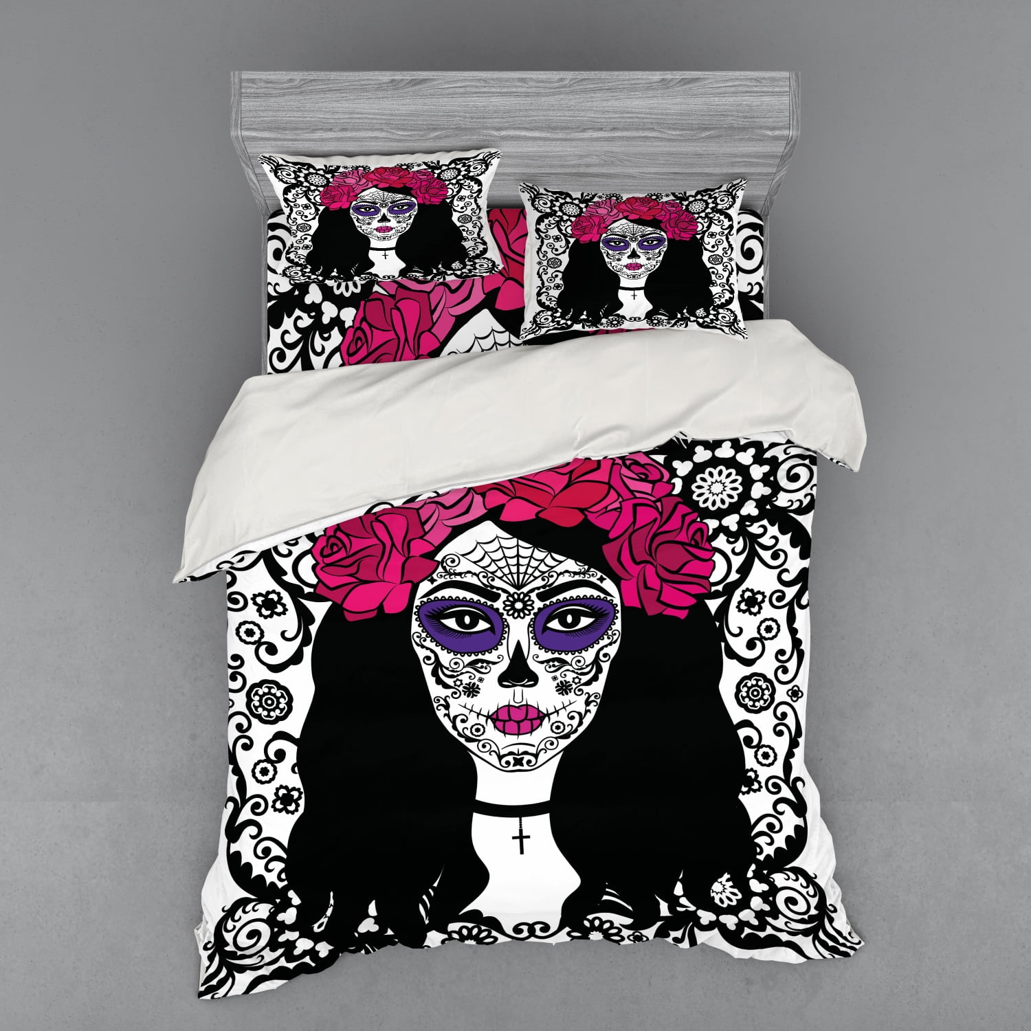 Sugar Skull Duvet Cover Set, Girl Dia De Los Muertos Traditional Art ...