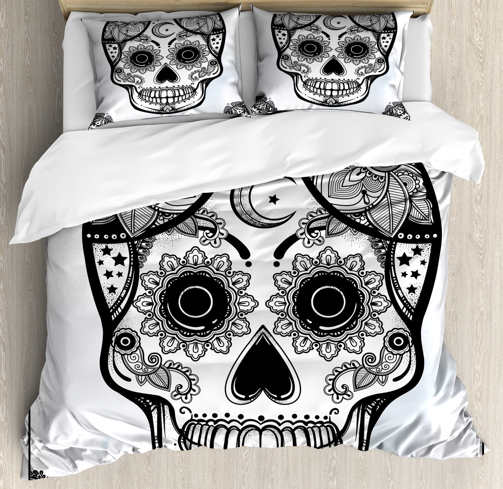 Sugar Skull Duvet Cover Set, Vintage Style Hispanic Folklore Art All ...