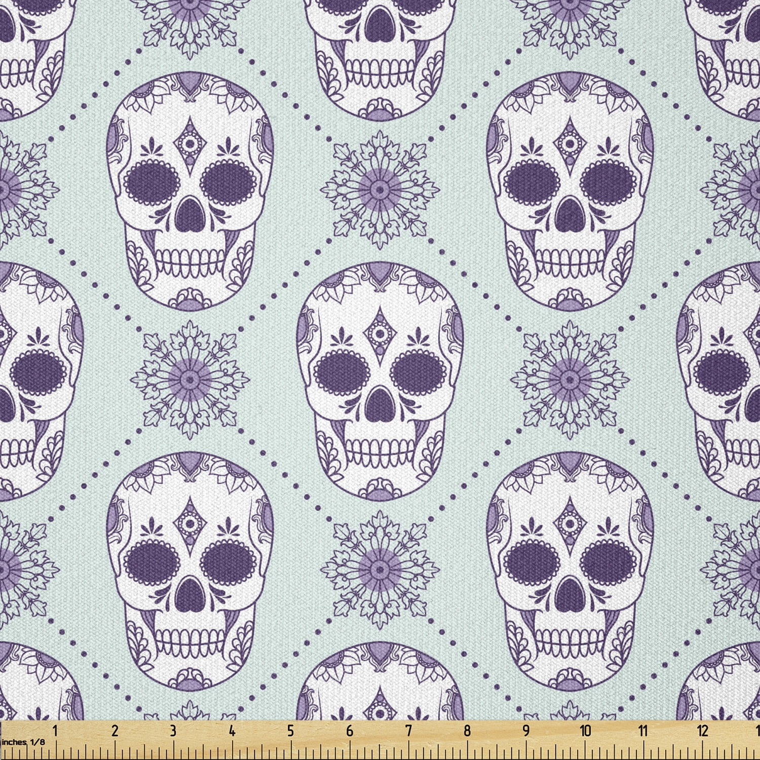 Sugar Skull Fabric by The Yard, Flower Pattern with Skulls on Geometric ...