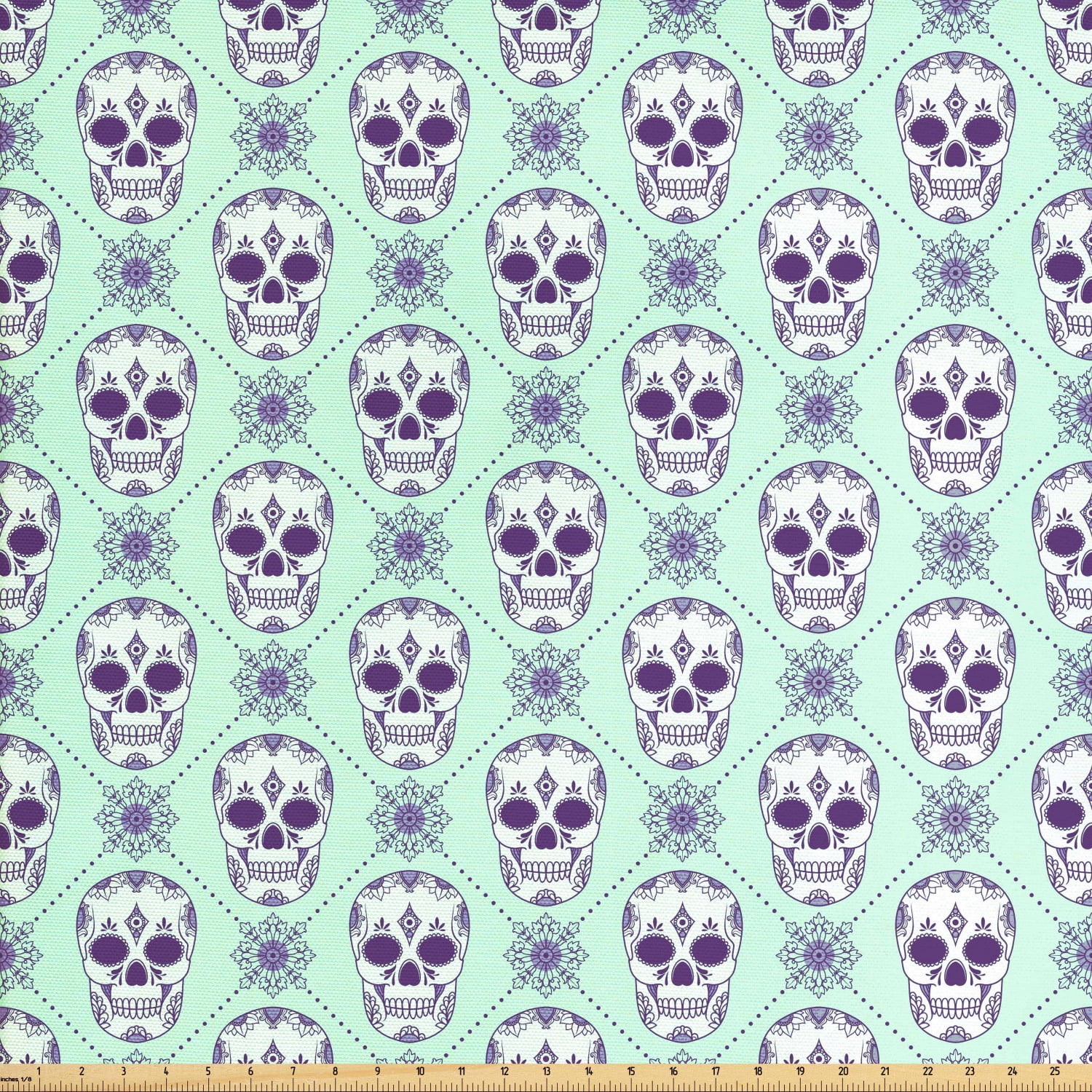 Sugar Skull Fabric by the Yard, Flower Pattern with Skulls on Geometric ...