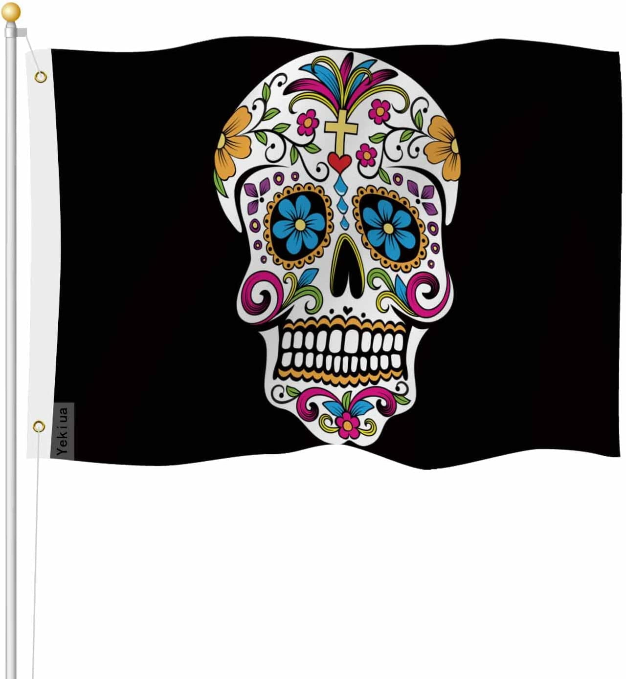 Sugar Skull Flag Outdoor Rainbow Skulls Day Of The Dead Premium ...